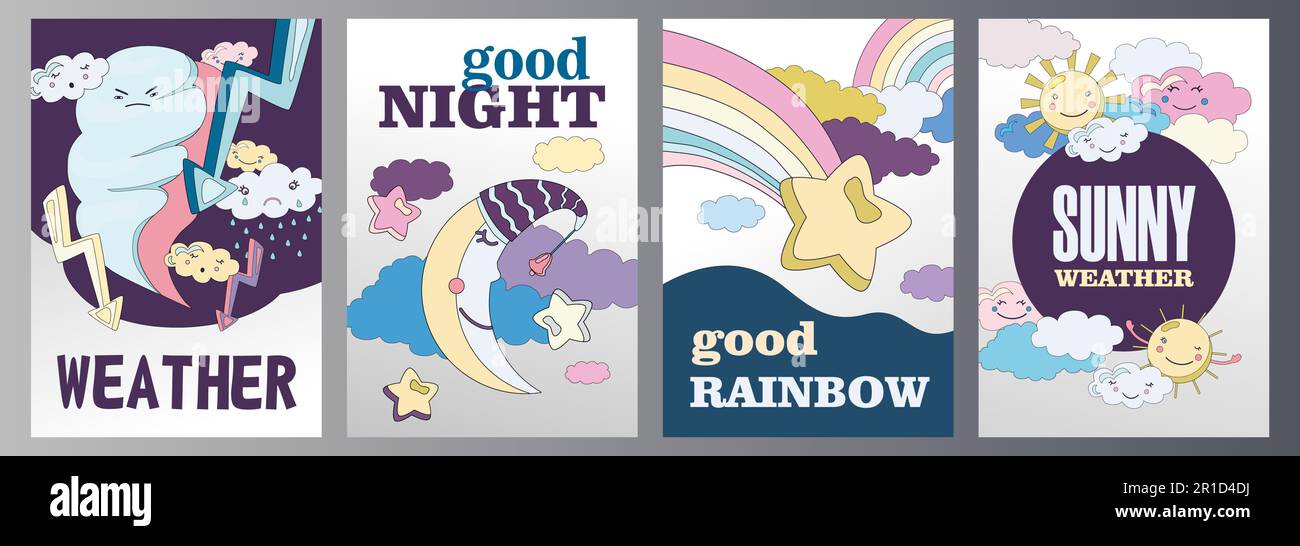 Weather flyers set cartoon vector illustration Stock Vector Image & Art ...