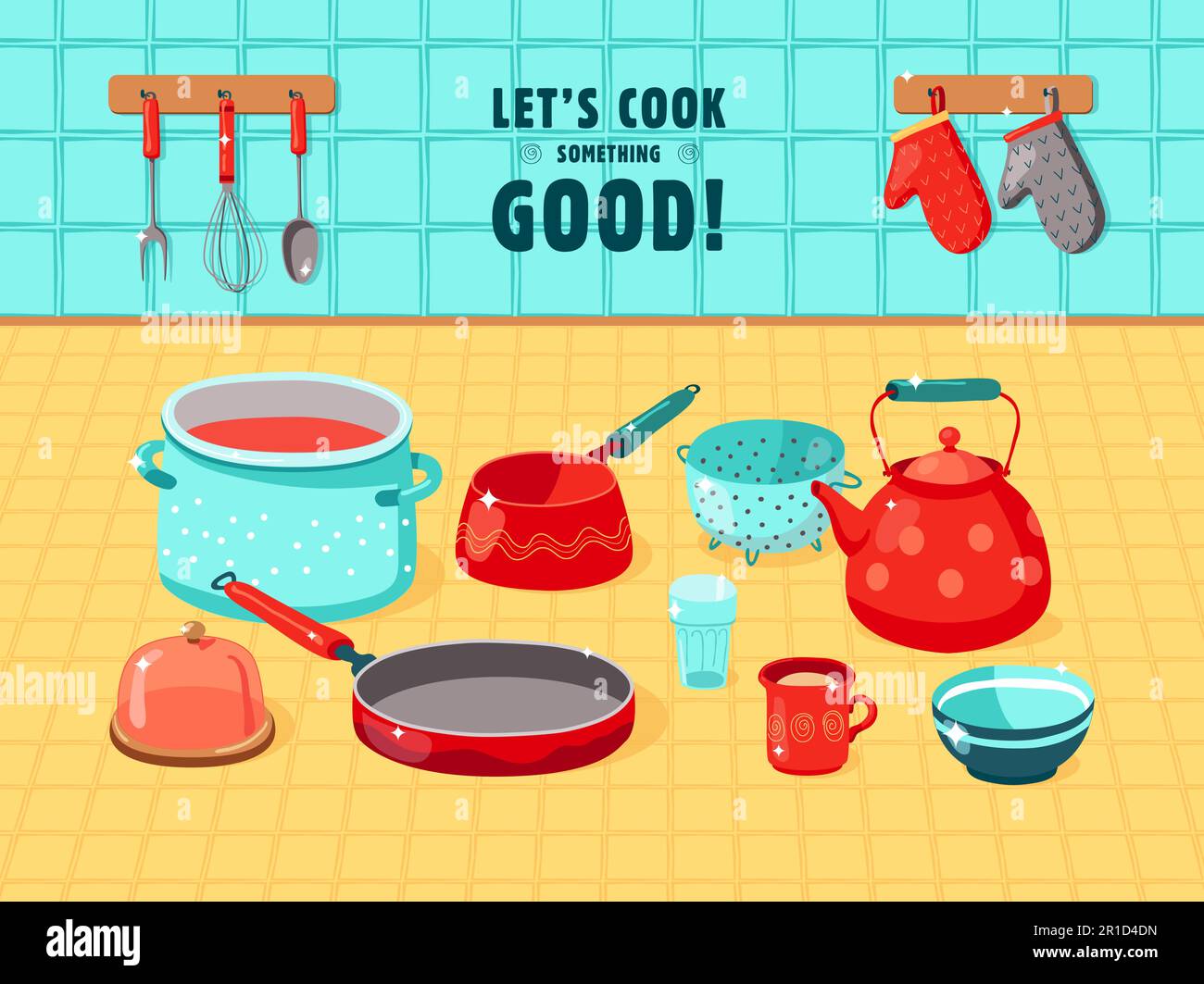 Colorful background design of various kitchen utensils Stock Vector ...