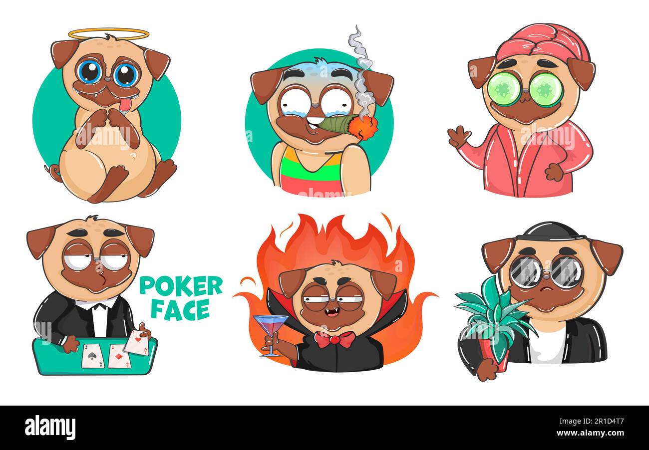 Pug dog cartoon character sticker set Stock Vector Image & Art - Alamy