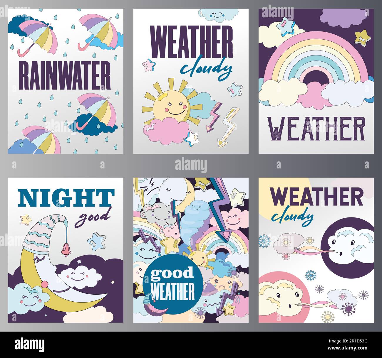 Set of weather posters cartoon vector illustration Stock Vector Image ...