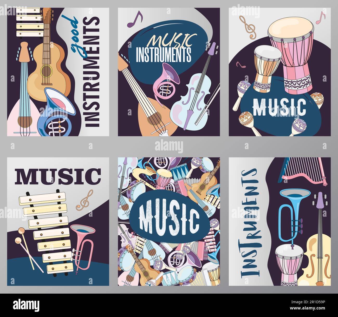 Bright greeting card designs with musical instruments Stock Vector ...