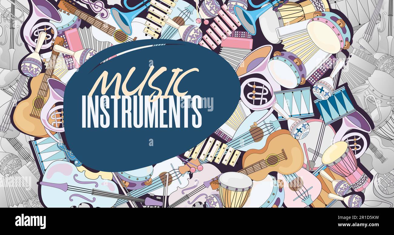 Colorful background design with musical instruments Stock Vector Image ...