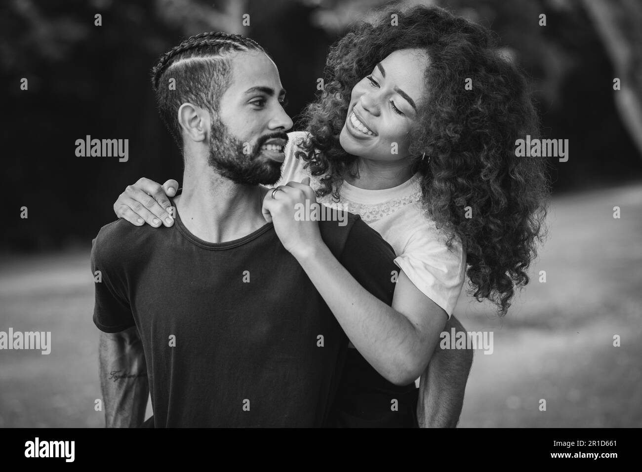 Black valentine couple in the park in love. Passionate couple of lovers ...