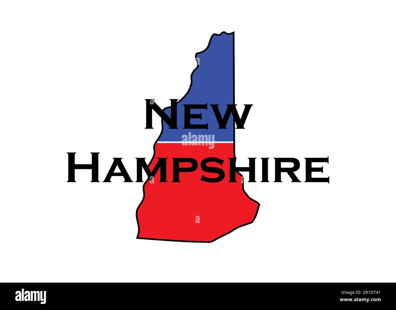 Politically split state of New Hampshire with half red and blue Stock ...