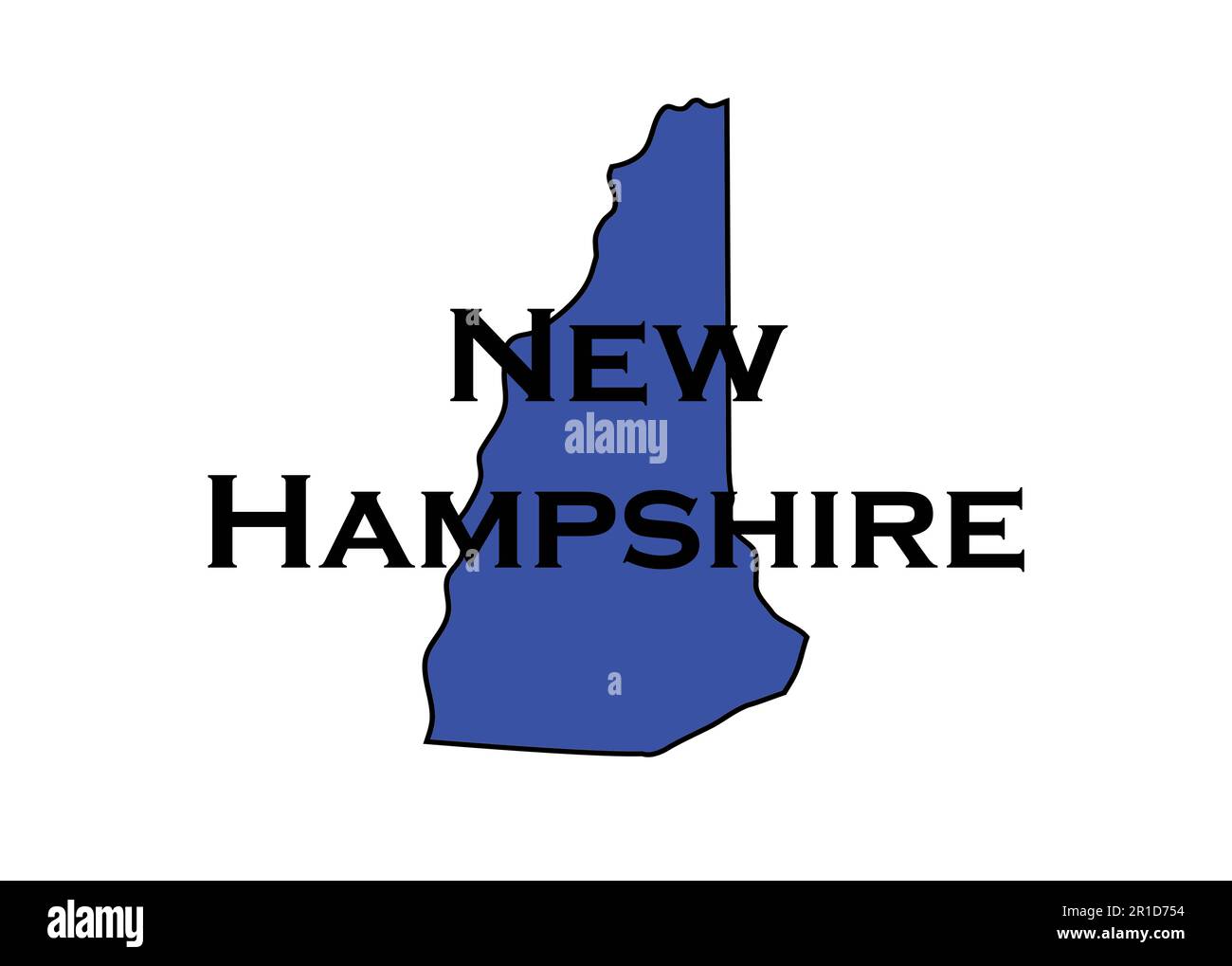 Politically liberal blue state of New Hampshire with a map outline ...