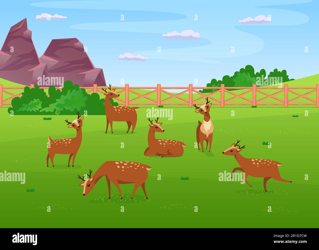 Deer grazing in meadow flat vector illustration Stock Vector Image ...
