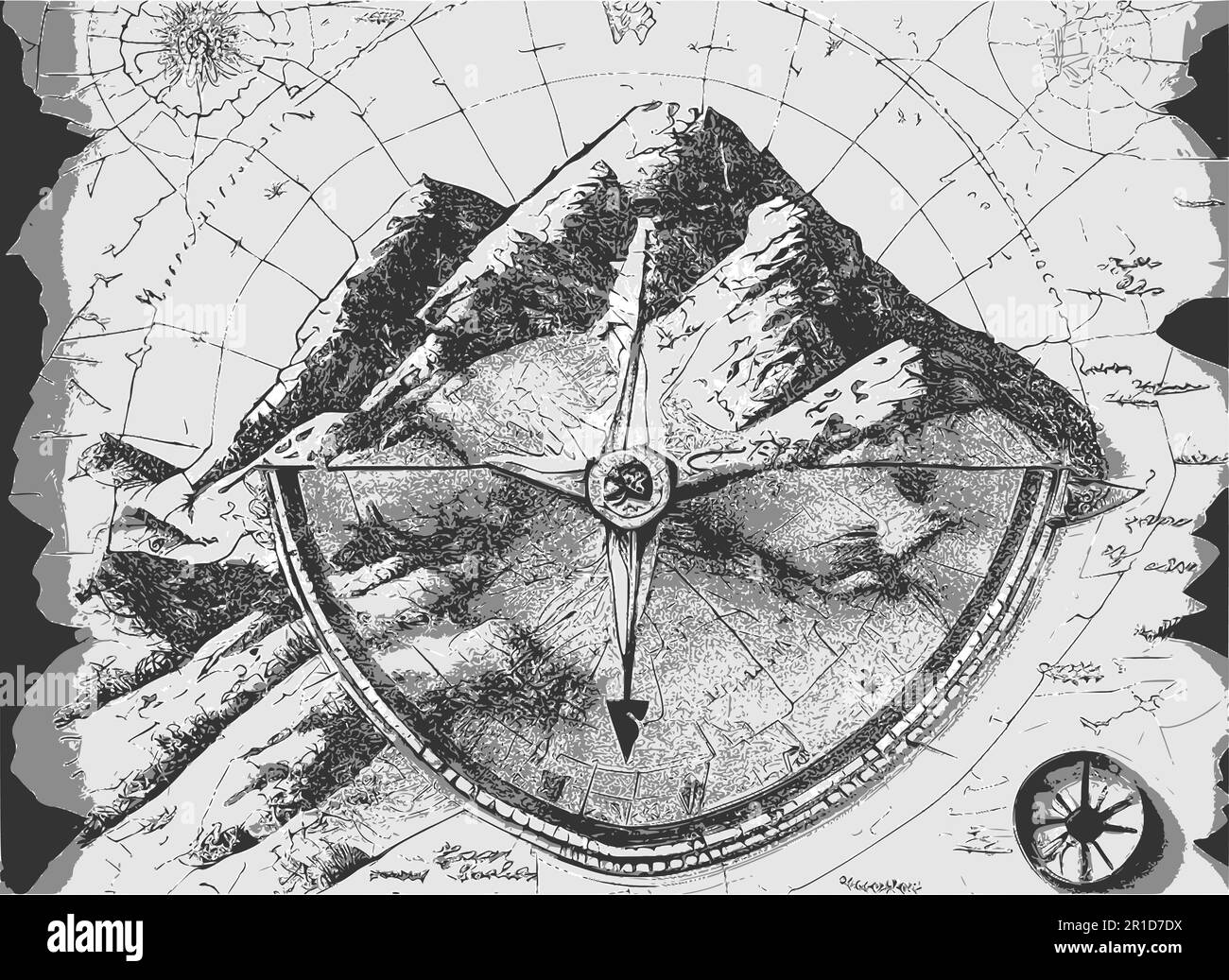 Map compass adventure Black and White Stock Photos & Images - Alamy