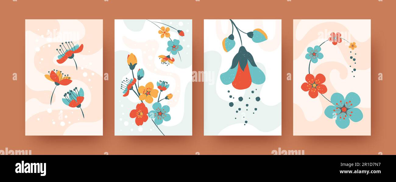 Beautiful spring flowers collection of contemporary art posters Stock ...