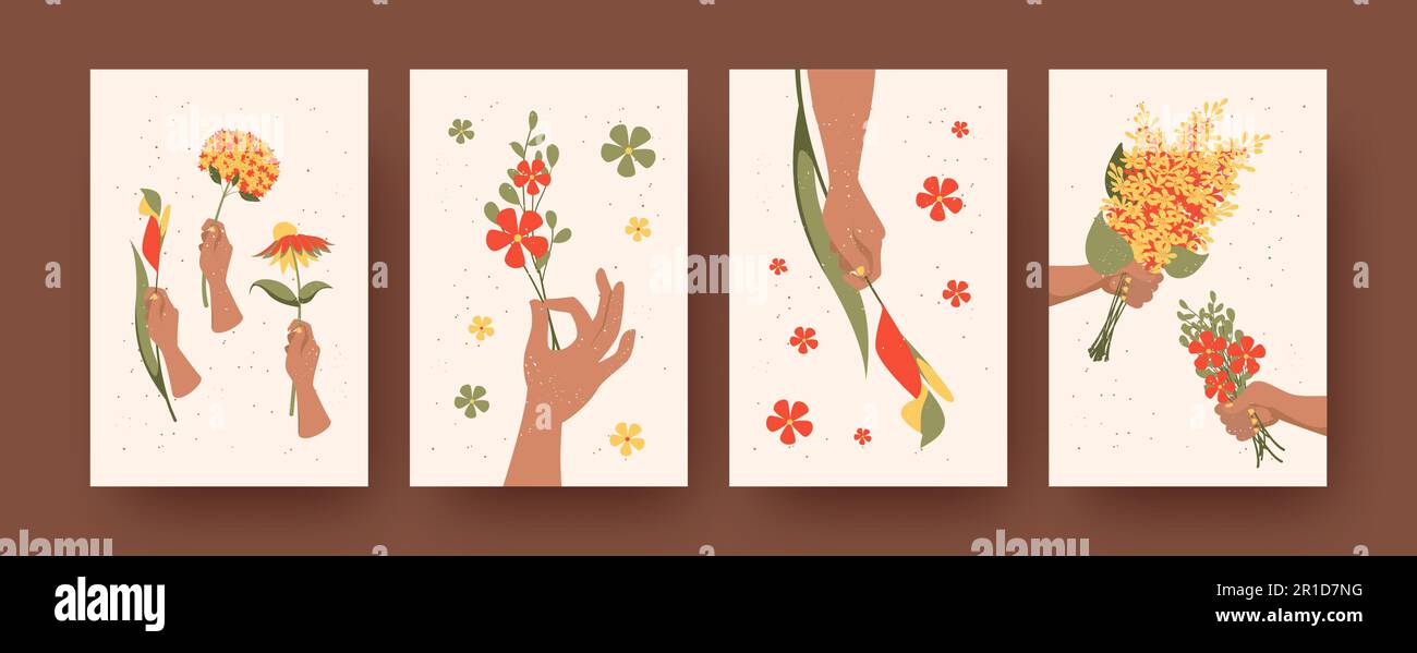 Set of contemporary art posters with floral arrangement theme Stock ...