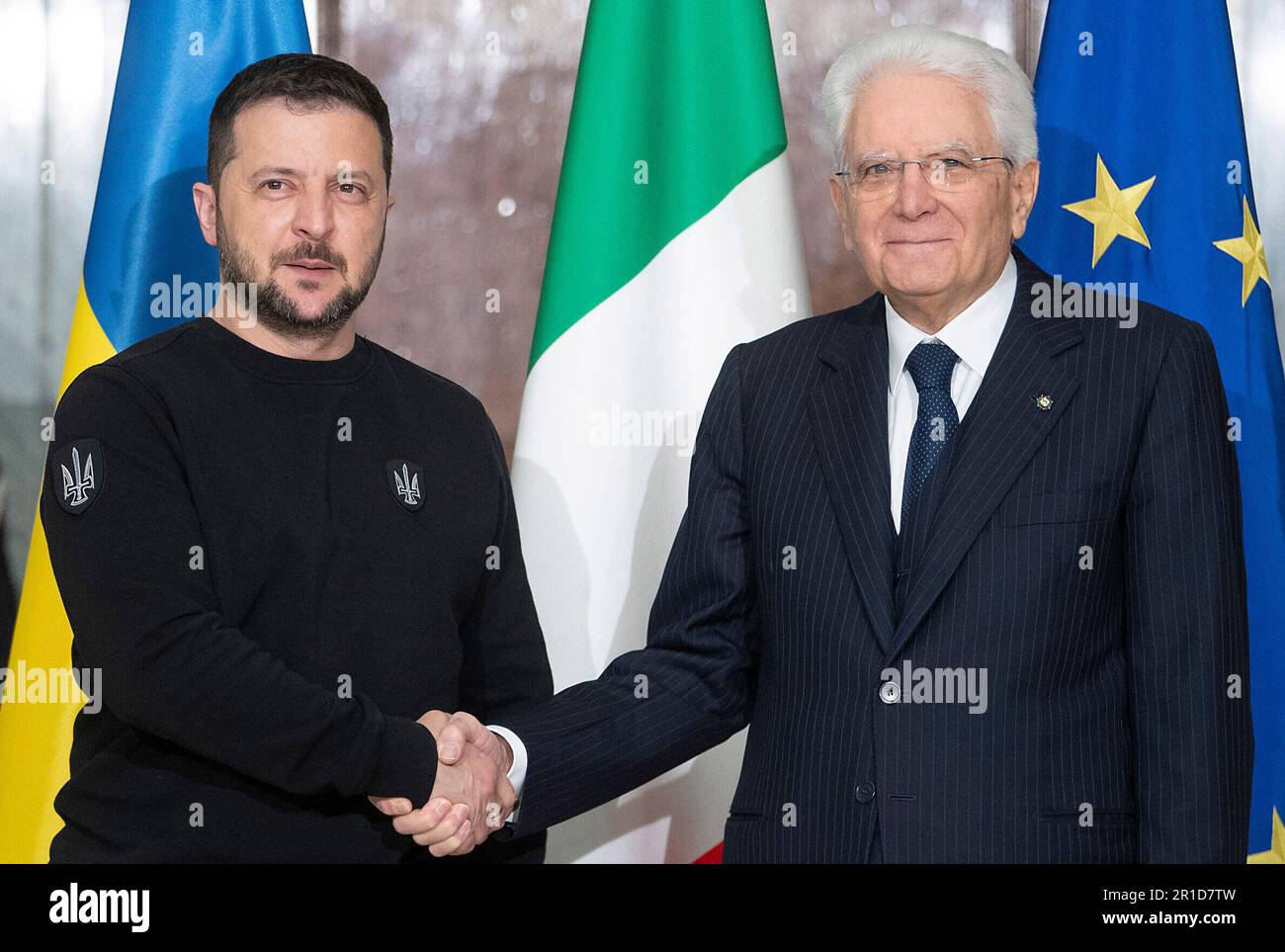 Rome, Italien. 13th May, 2023. Rome - The President of Ukraine Volodymyr Zelensky leaves the ...