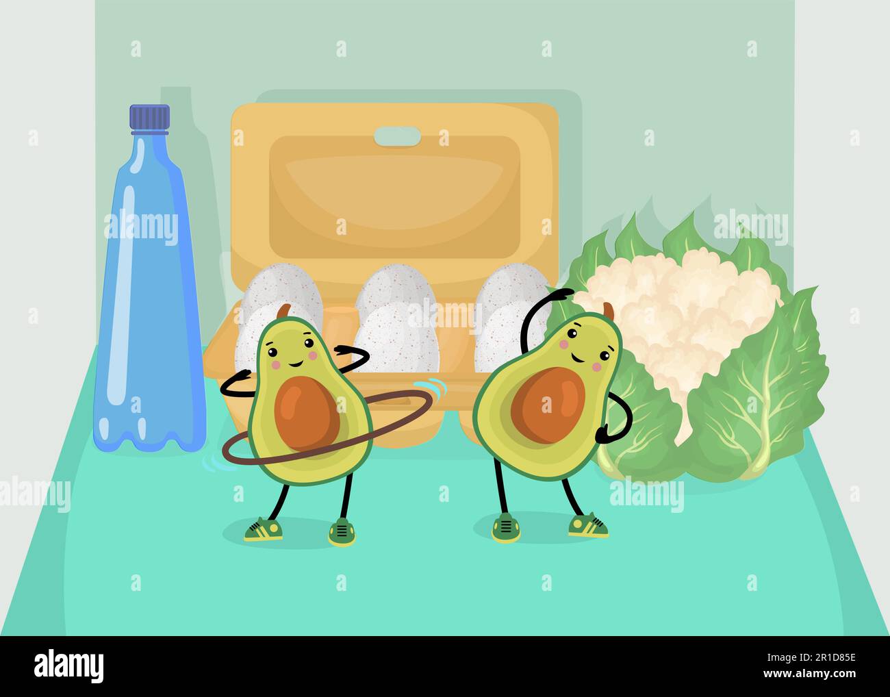 Avocado cartoon characters working out in fridge illustration Stock ...
