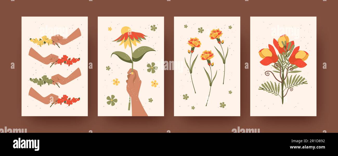 Set of contemporary art posters with blossom theme Stock Vector Image ...