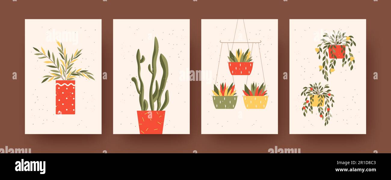 Set of contemporary art posters with plants theme Stock Vector Image ...