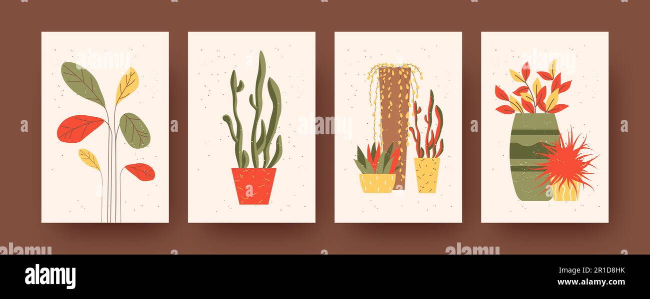 Set of contemporary art posters with plants and flowers Stock Vector ...
