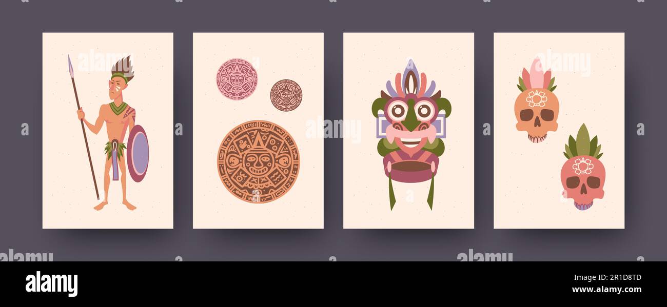 Ethnic illustrations set of Mayan culture elements Stock Vector Image ...