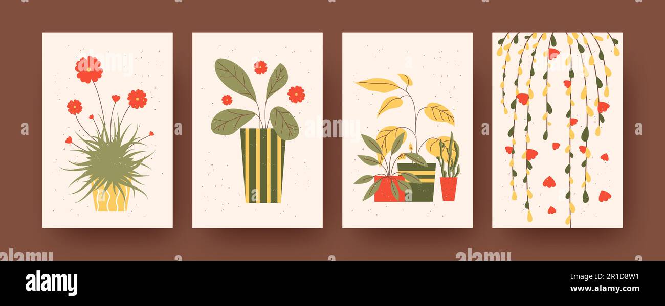 Set of contemporary art posters with indoor plants Stock Vector Image ...