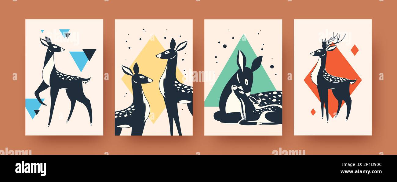 Cute deer collection of contemporary art posters Stock Vector Image ...