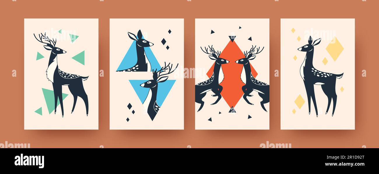 Set of abstract banners with deer shapes in Scandinavian style Stock ...
