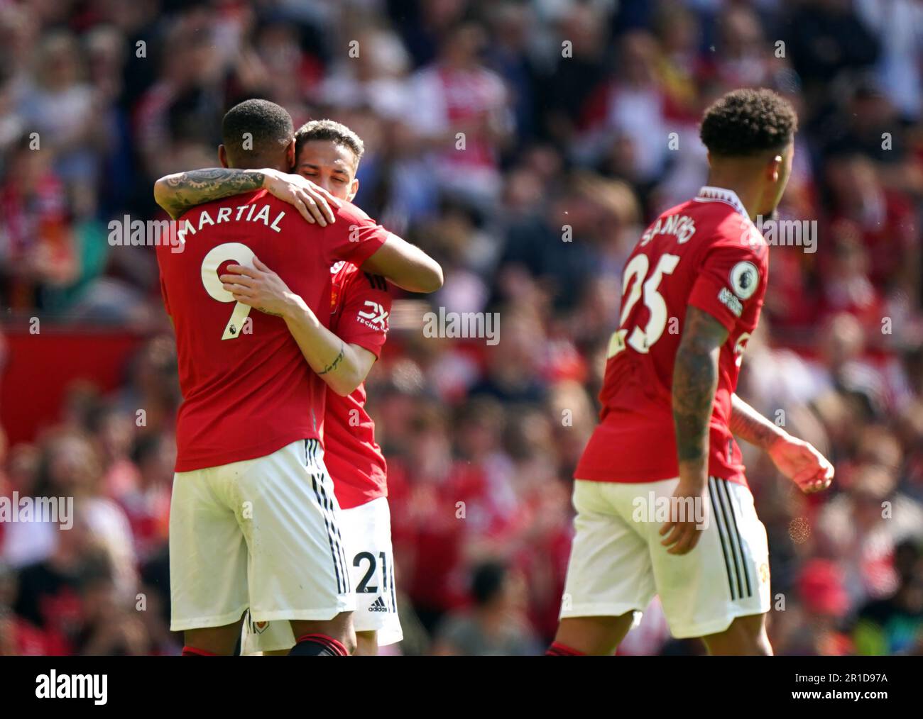 Manchester United's Anthony Martial (left) celebrates scoring their ...