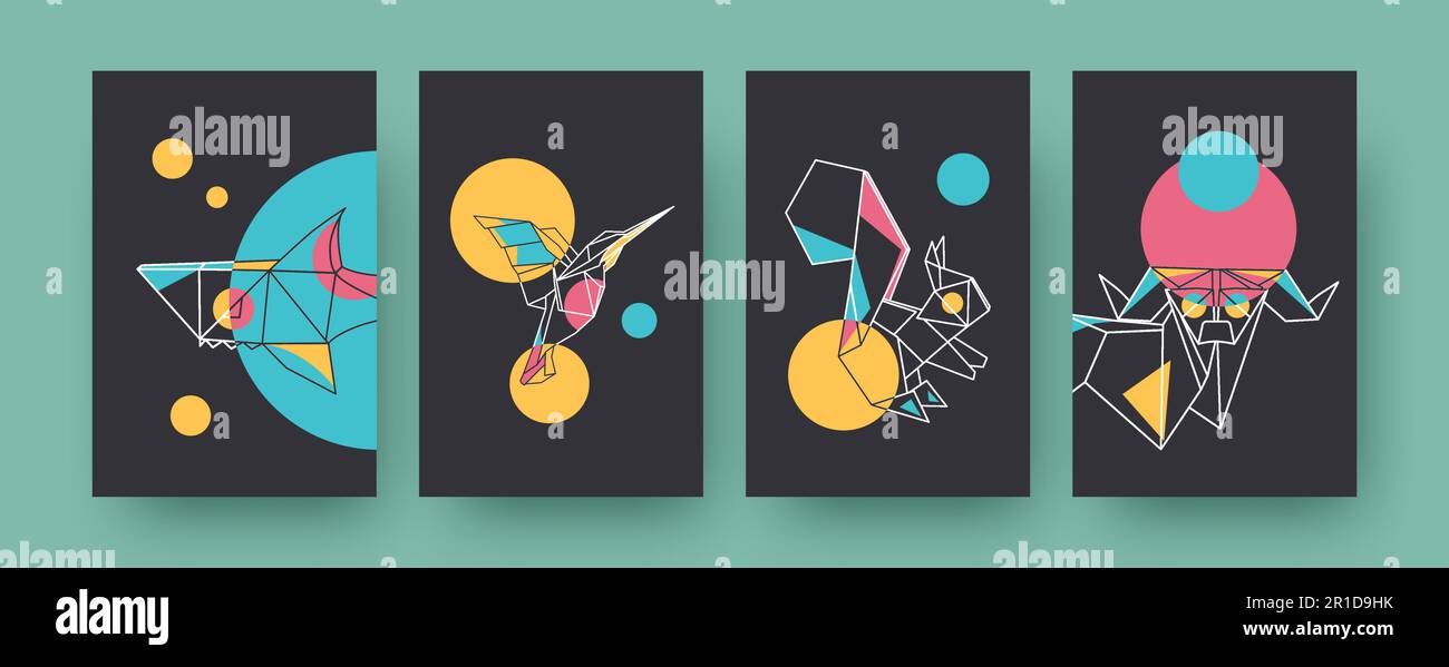 Set of contemporary art posters with squirrel and shark Stock Vector ...