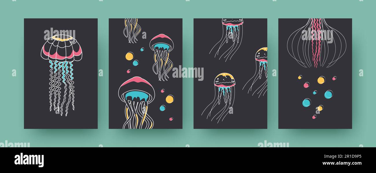 Set of contemporary art posters with jellyfish Stock Vector Image & Art ...