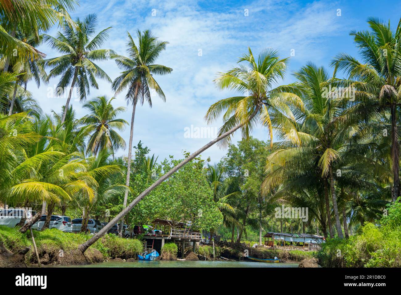 Cruising on the beautiful and calm river with trees at Kali Cokel ...