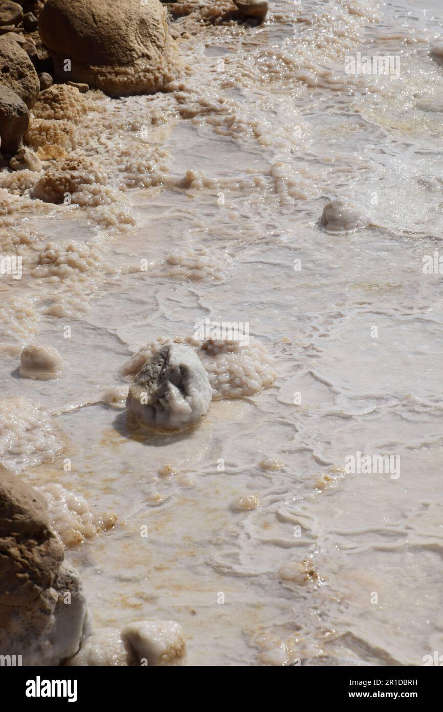Sinking sea level, sinkholes and salt crystals - Coast of the Dead Sea ...