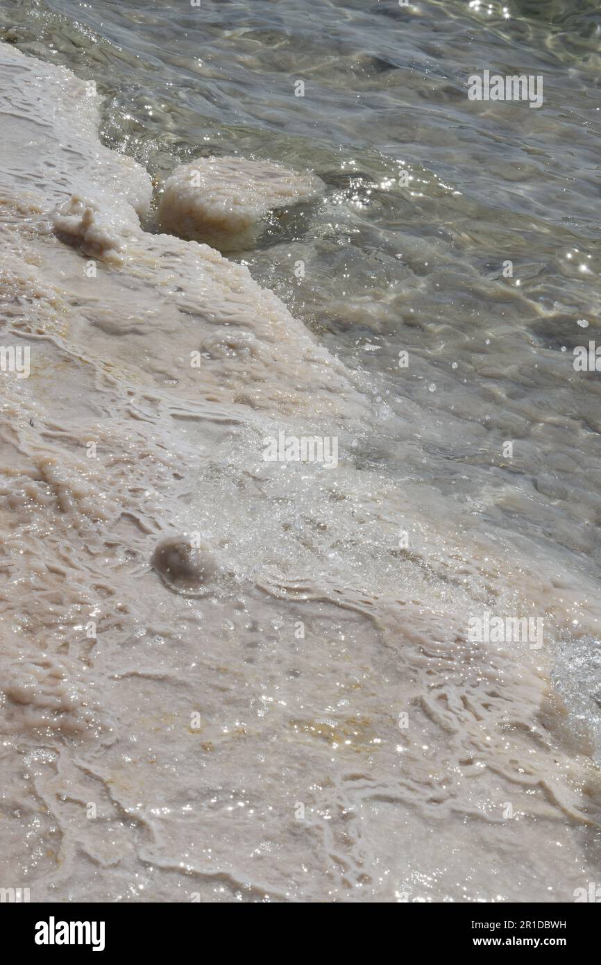 Sinking sea level, sinkholes and salt crystals - Coast of the Dead Sea ...