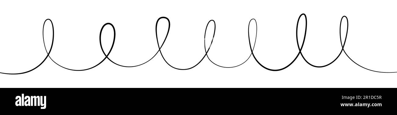 Abstract black curly line, isolated on white background. Vector wiggly ...