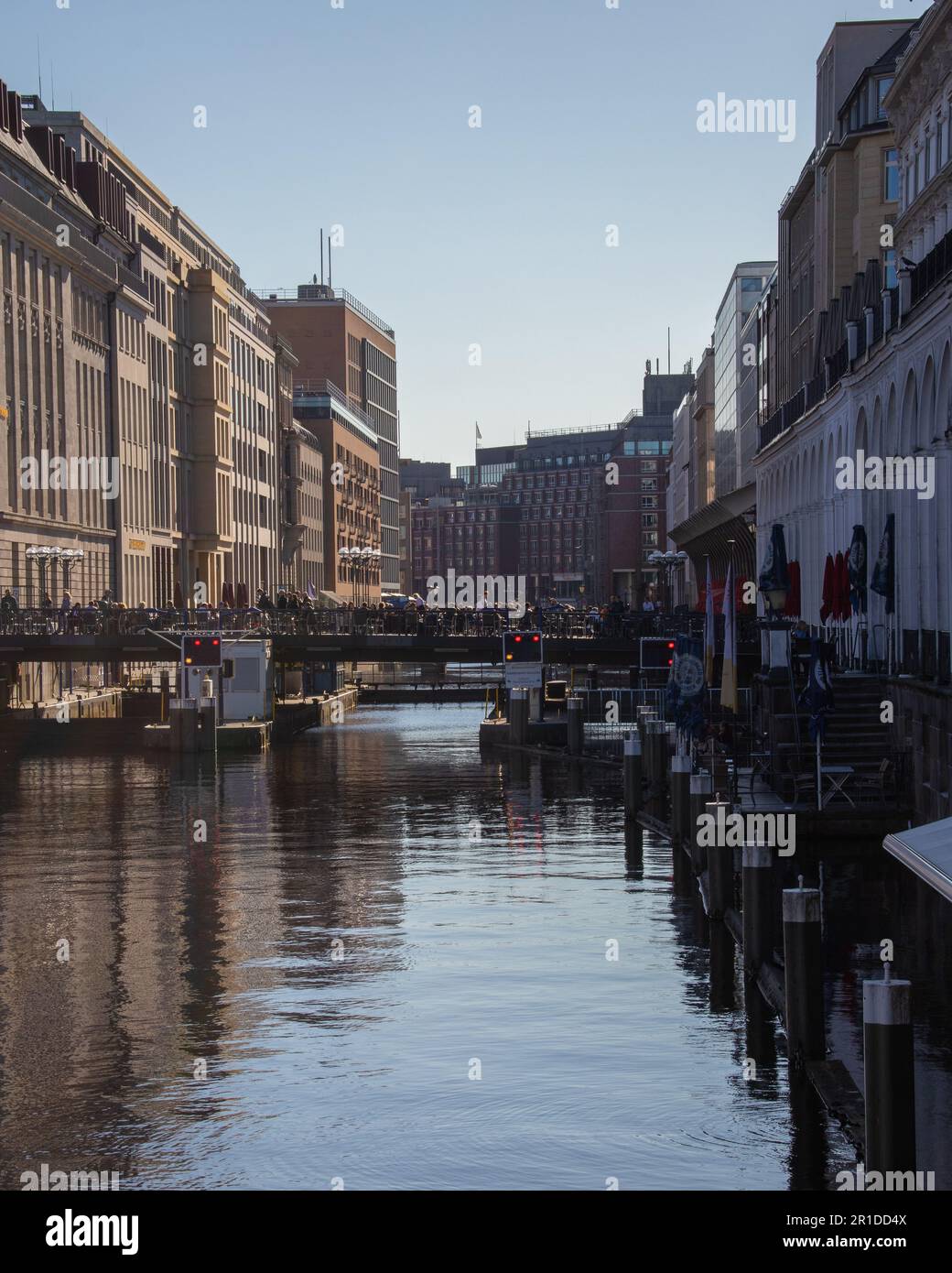 The overcrowded bridge over a river in the Venice of Germany Stock ...
