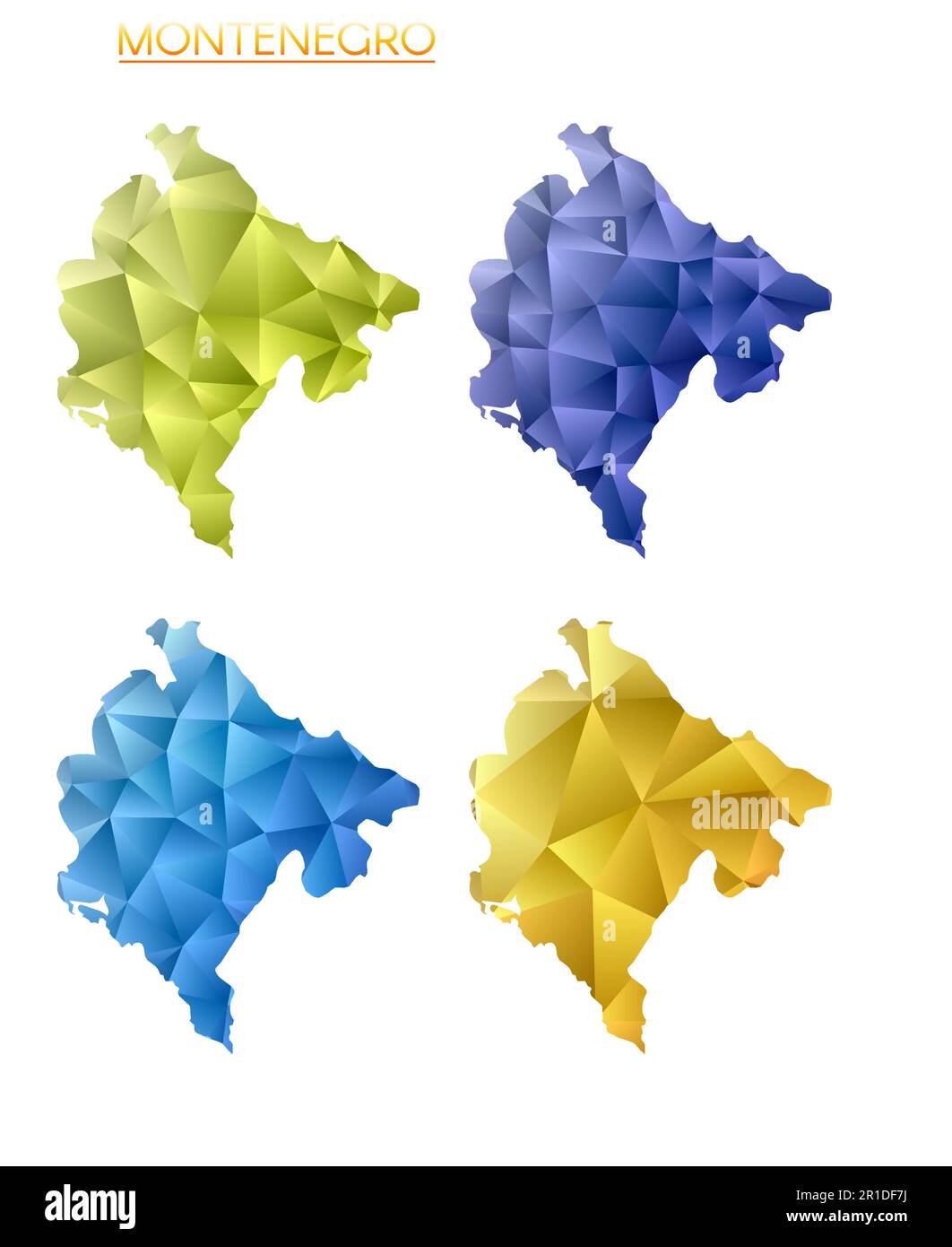Set of vector polygonal maps of Montenegro. Bright gradient map of ...