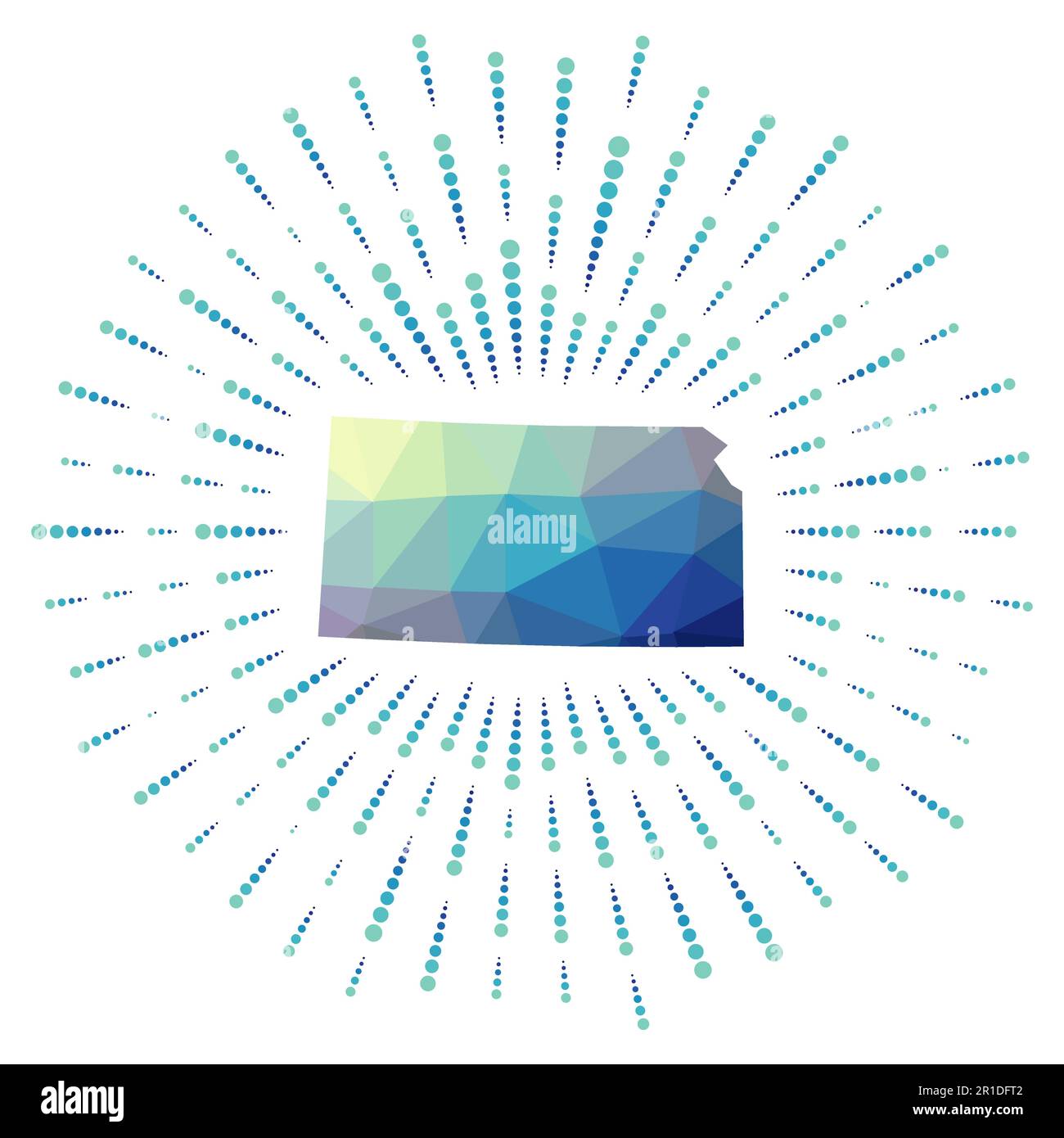 Shape of Kansas, polygonal sunburst. Map of the US state with colorful ...