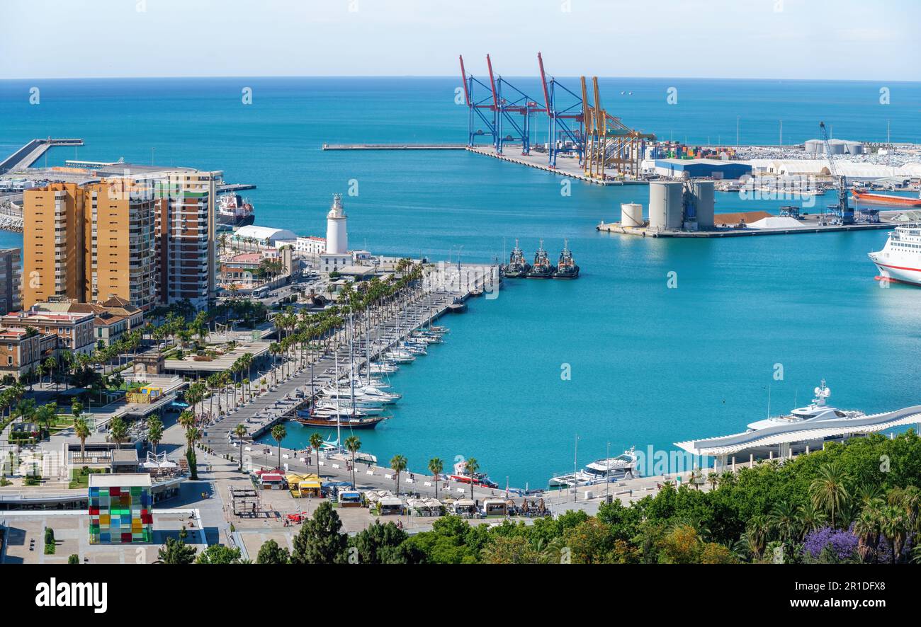 Aerial view of Malaga Coast and Port of Malaga - Malaga, Andalusia ...