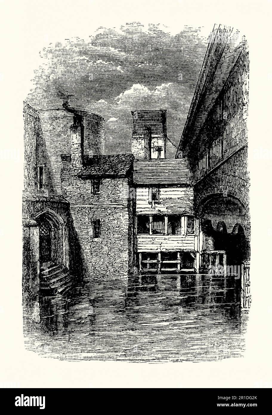 An old engraving of Traitors Gate, The Tower of London, London, England ...