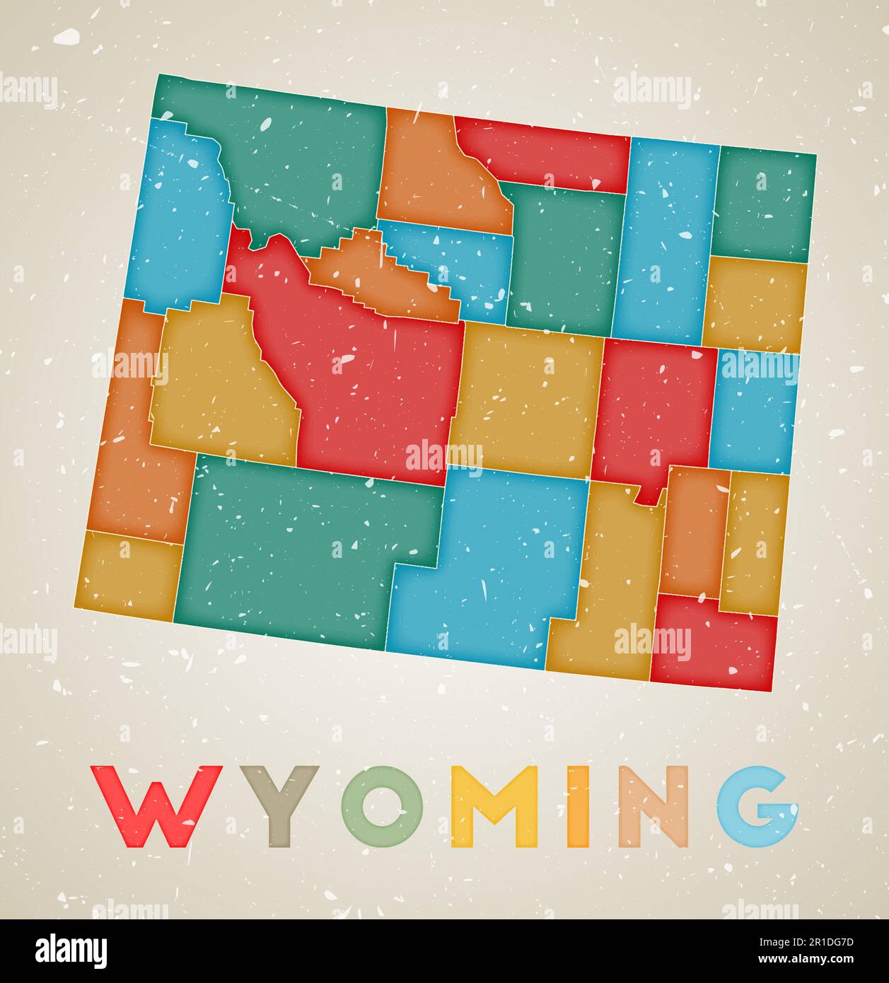 Wyoming map. US state poster with colored regions. Old grunge texture ...