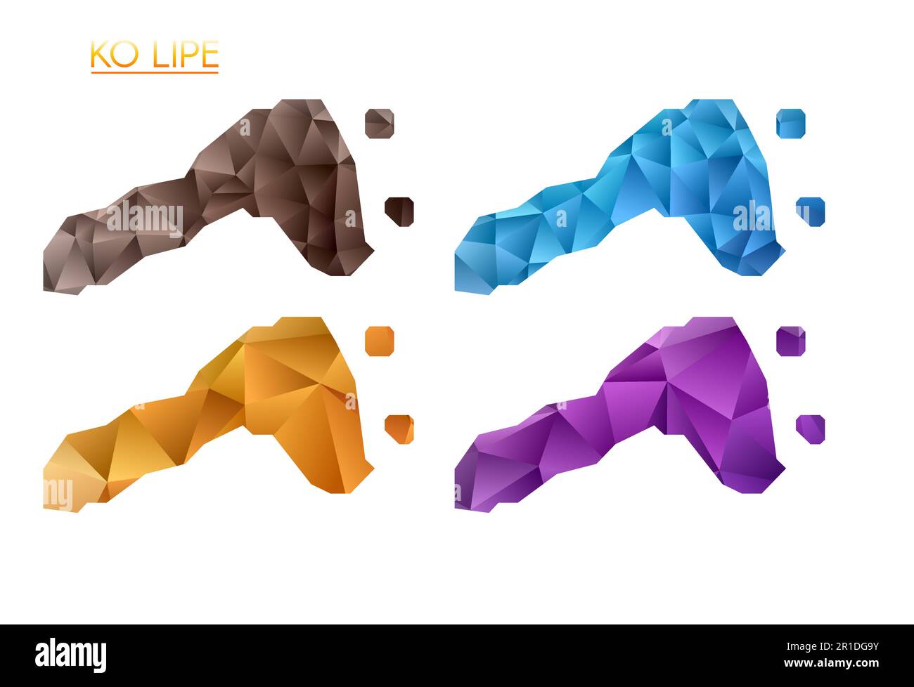 Set of vector polygonal maps of Ko Lipe. Bright gradient map of island ...