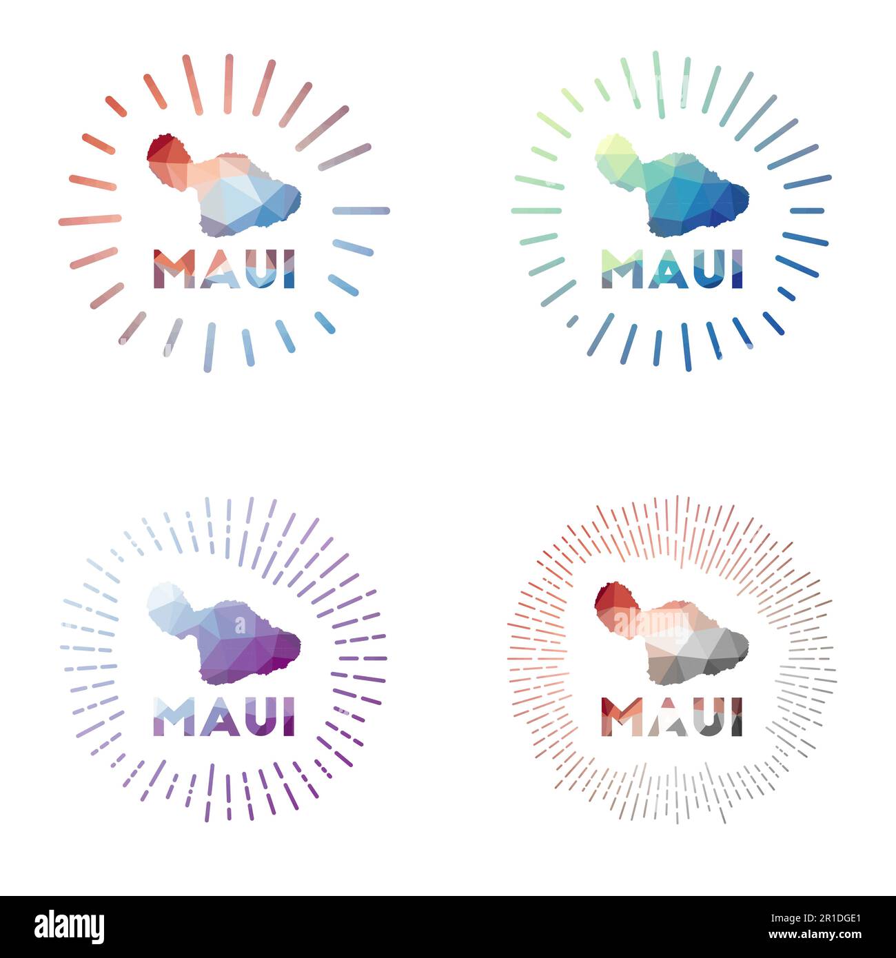Maui low poly sunburst set. Logo of island in geometric polygonal style ... Maui low poly sunburst set. Logo of island in geometric polygonal style ...