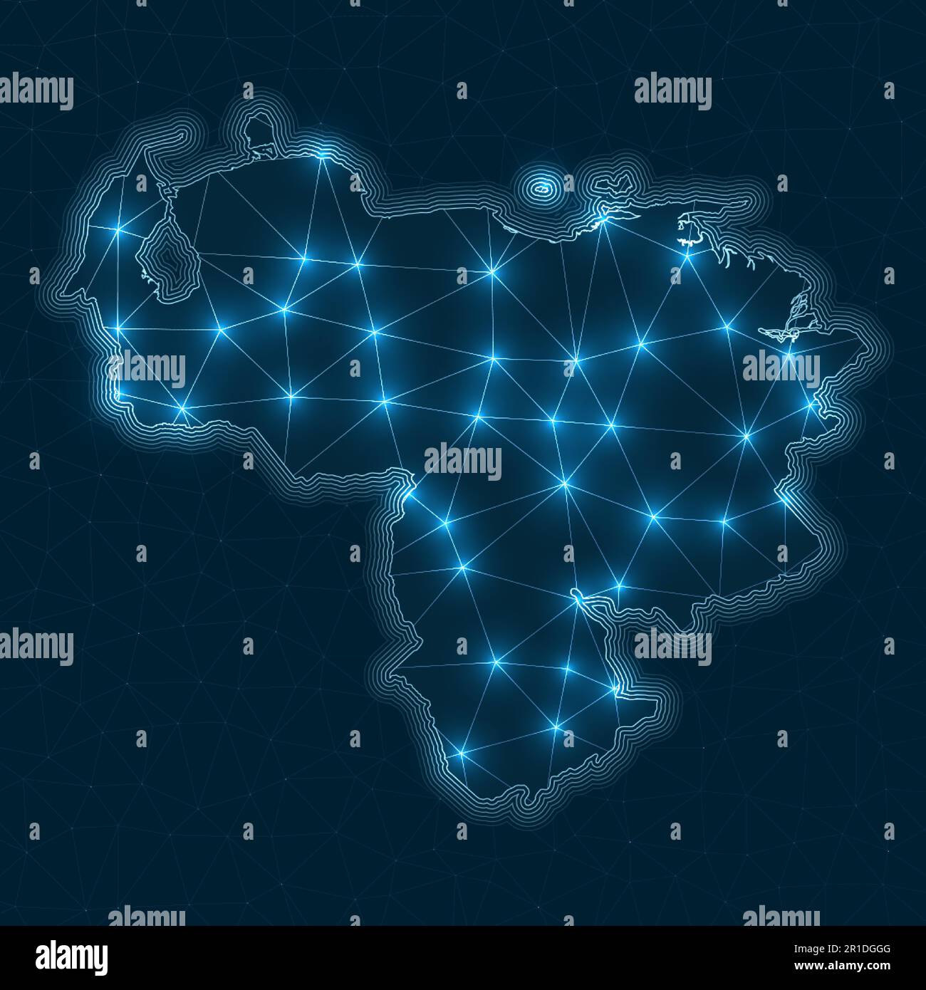 Venezuela network map. Abstract geometric map of the country. Digital connections and ...