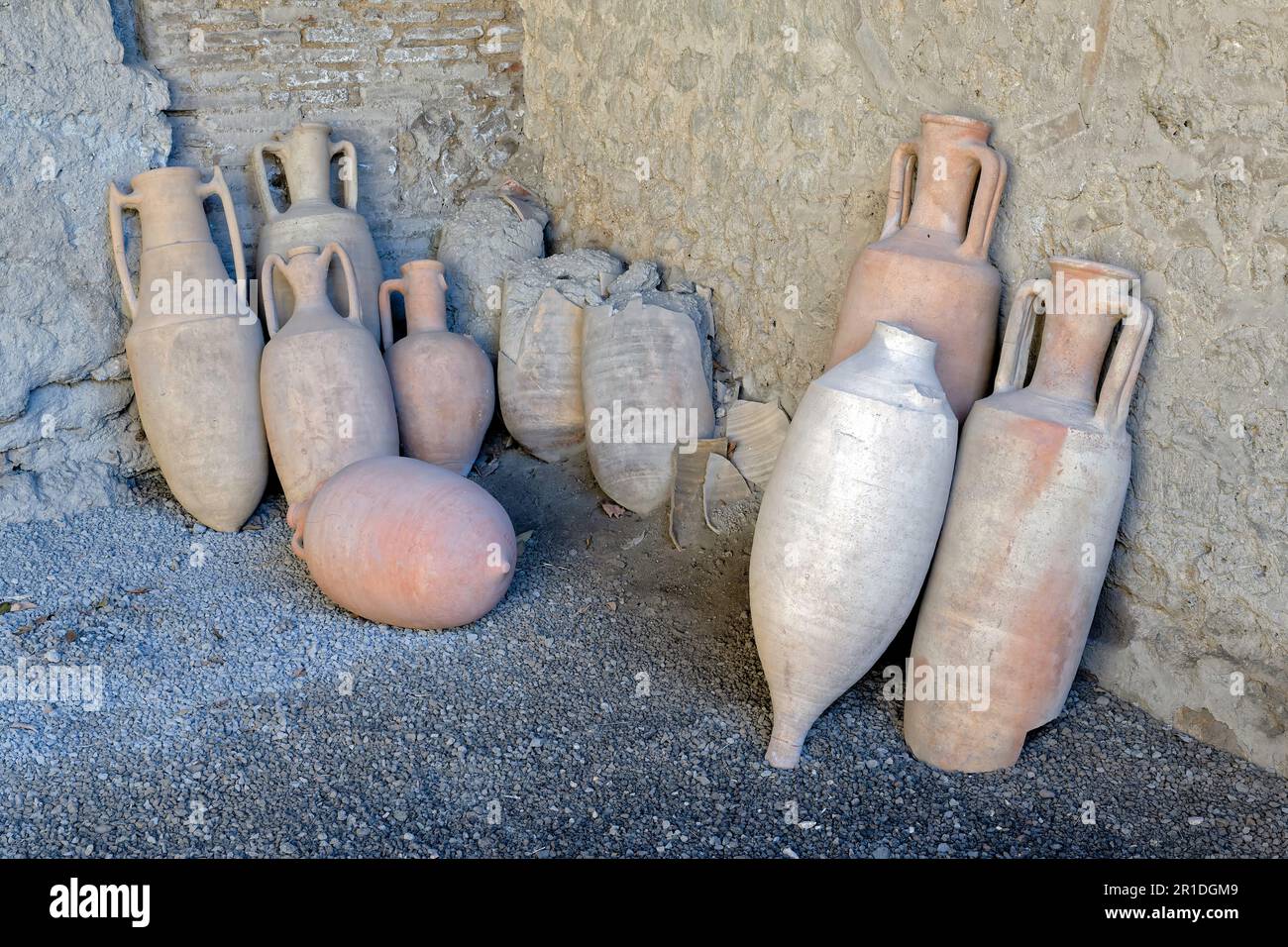 A selection of Roman Storage jars (amphorae) from Pompeii, Italy Stock ...