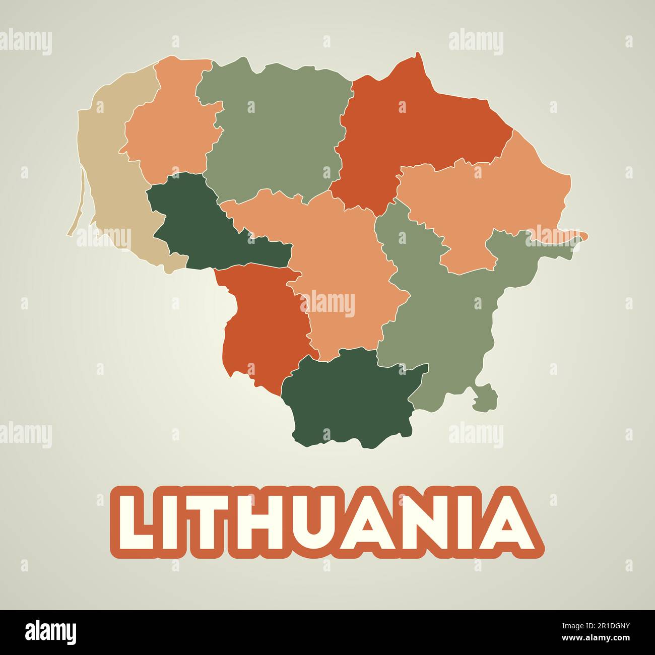 Lithuania poster in retro style. Map of the country with regions in ...