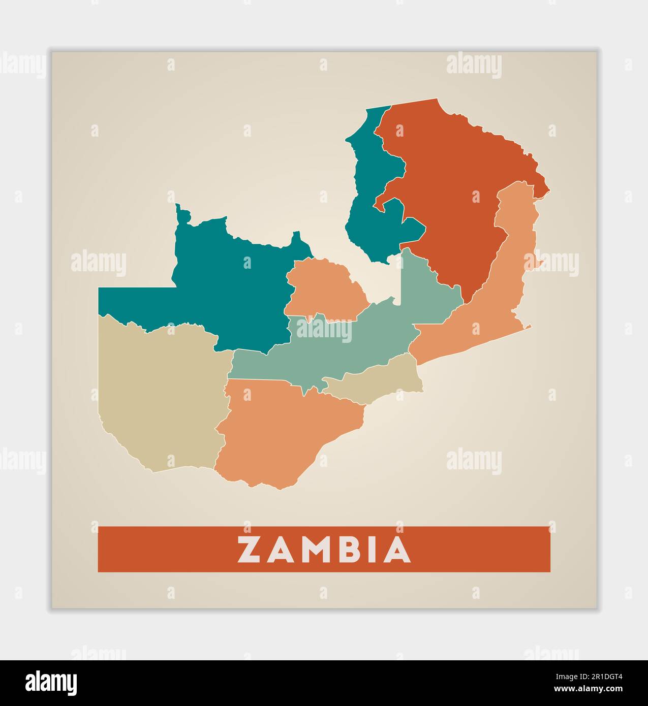 Zambia poster. Map of the country with colorful regions. Shape of ...