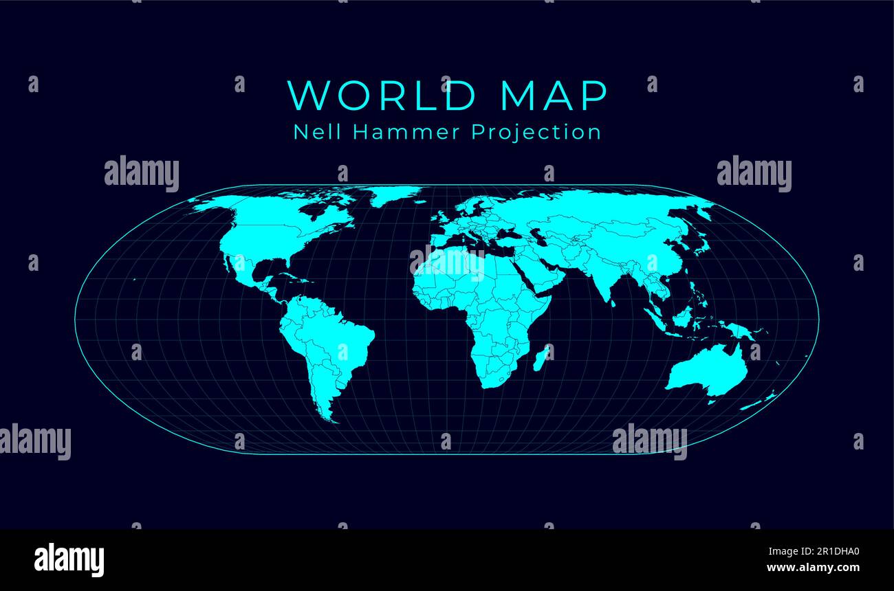 Map of the World. Hammer projection. Futuristic infographic world ...