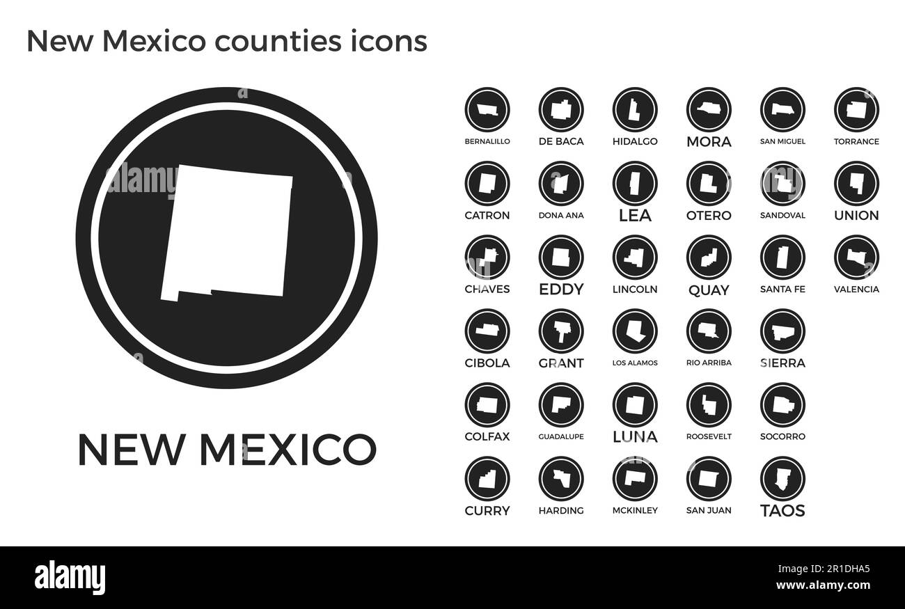 New Mexico counties icons. Black round logos with US state counties ...
