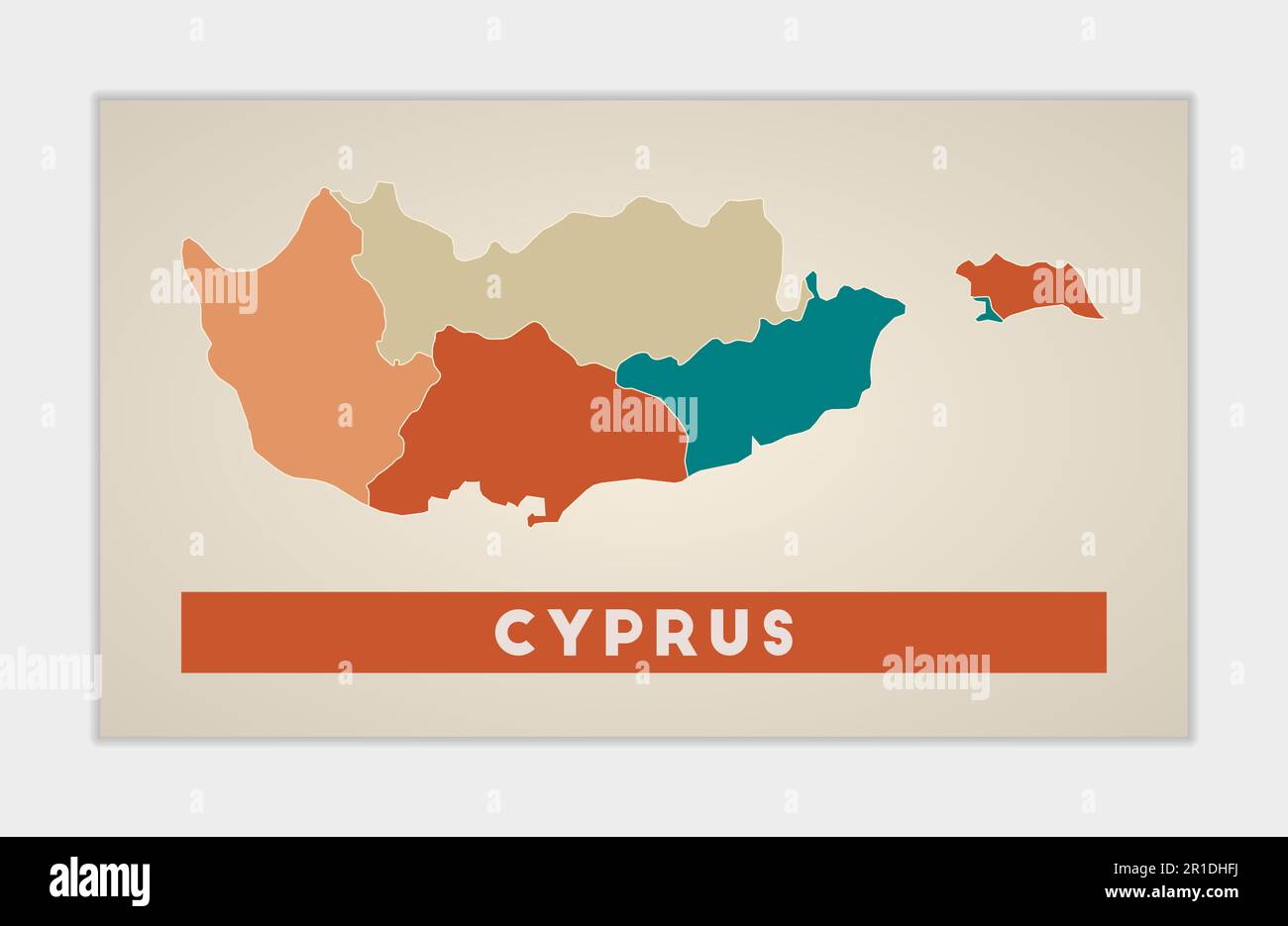 Cyprus poster. Map of the country with colorful regions. Shape of ...