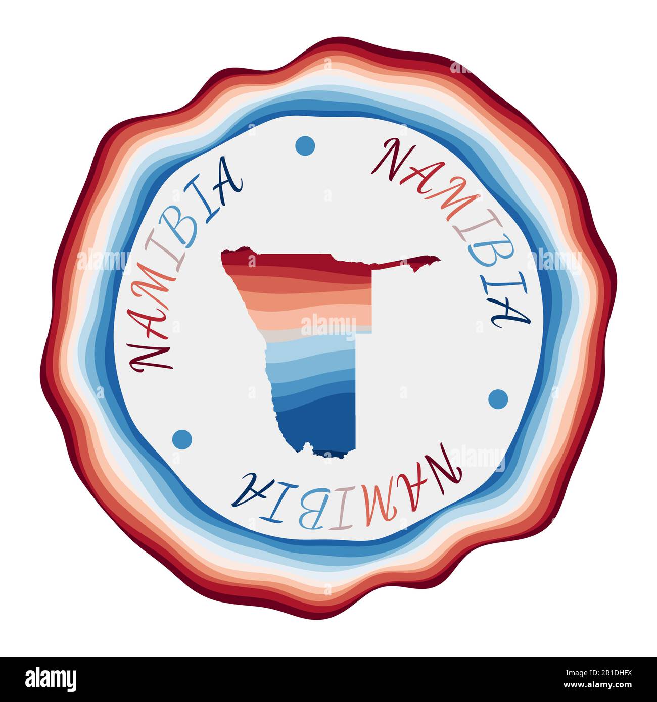 Namibia badge. Map of the country with beautiful geometric waves and ...
