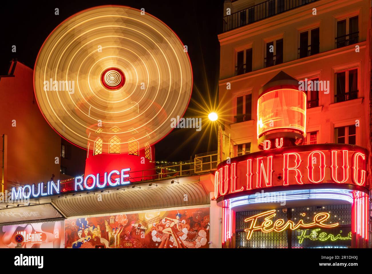 Moulin Rouge Paris France. Burlesque show windmill and building in ...