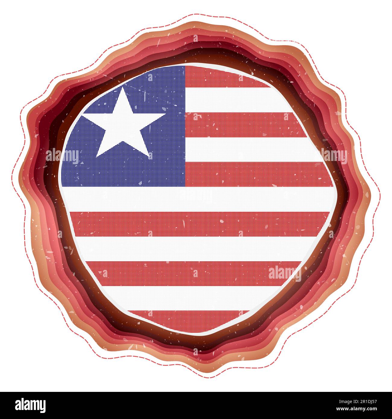 Liberia flag in frame. Badge of the country. Layered circular sign around Liberia flag ...