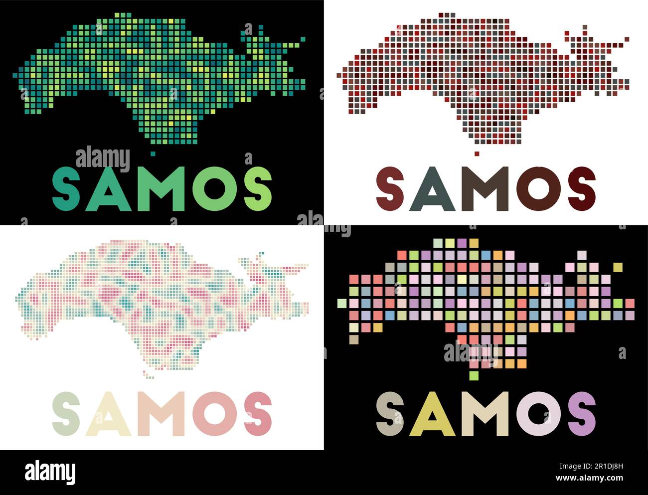 Samos map. Collection of maps of Samos in dotted style. Borders of the ...