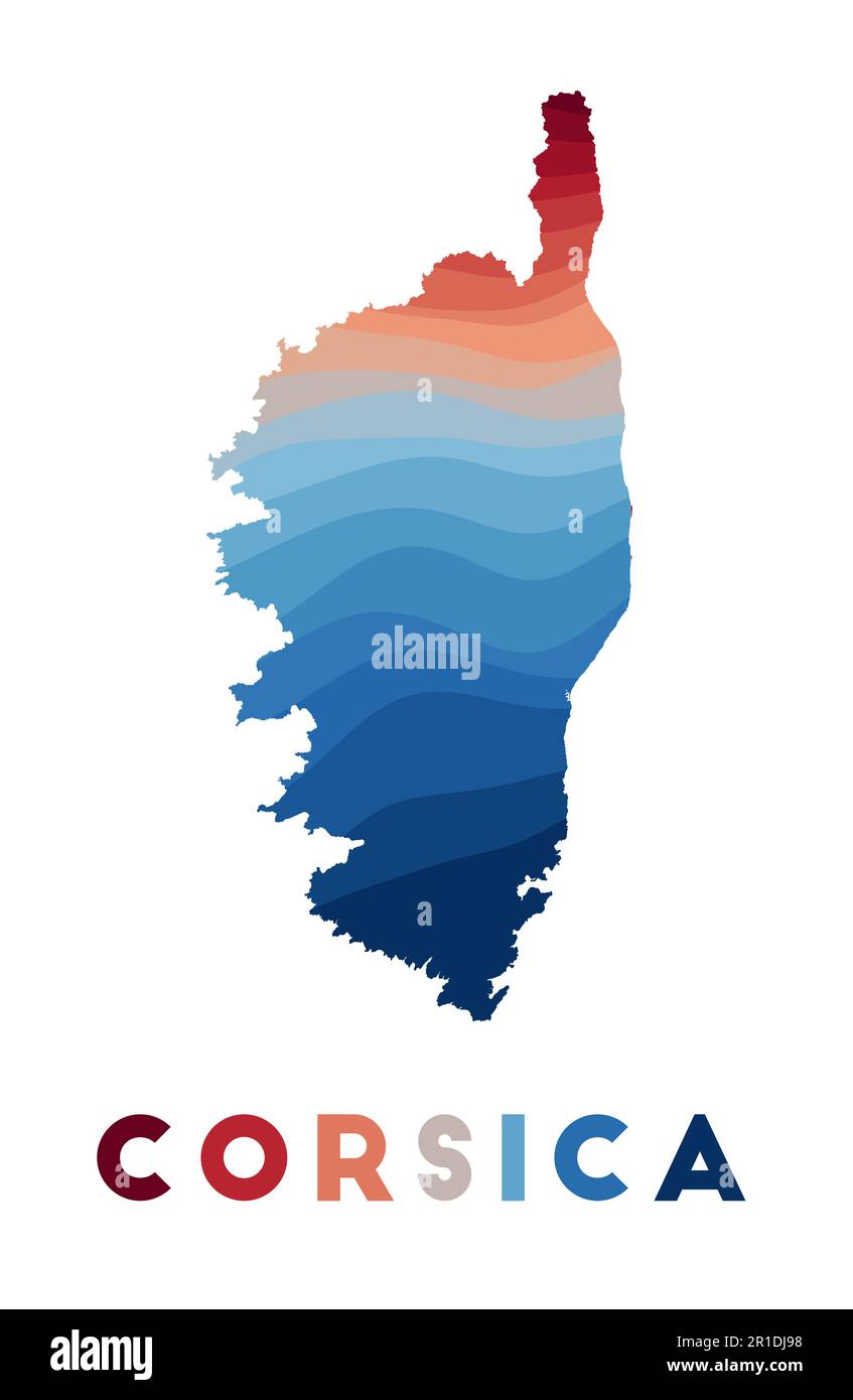 Corsica map. Map of the island with beautiful geometric waves in red ...