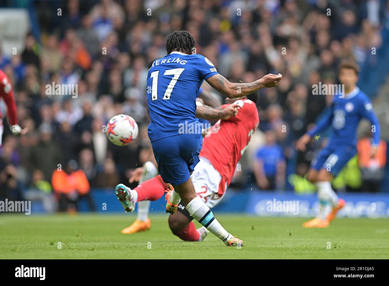 London, UK. 13th May, 2023. GOAL Raheem Sterling of Chelsea scores his ...